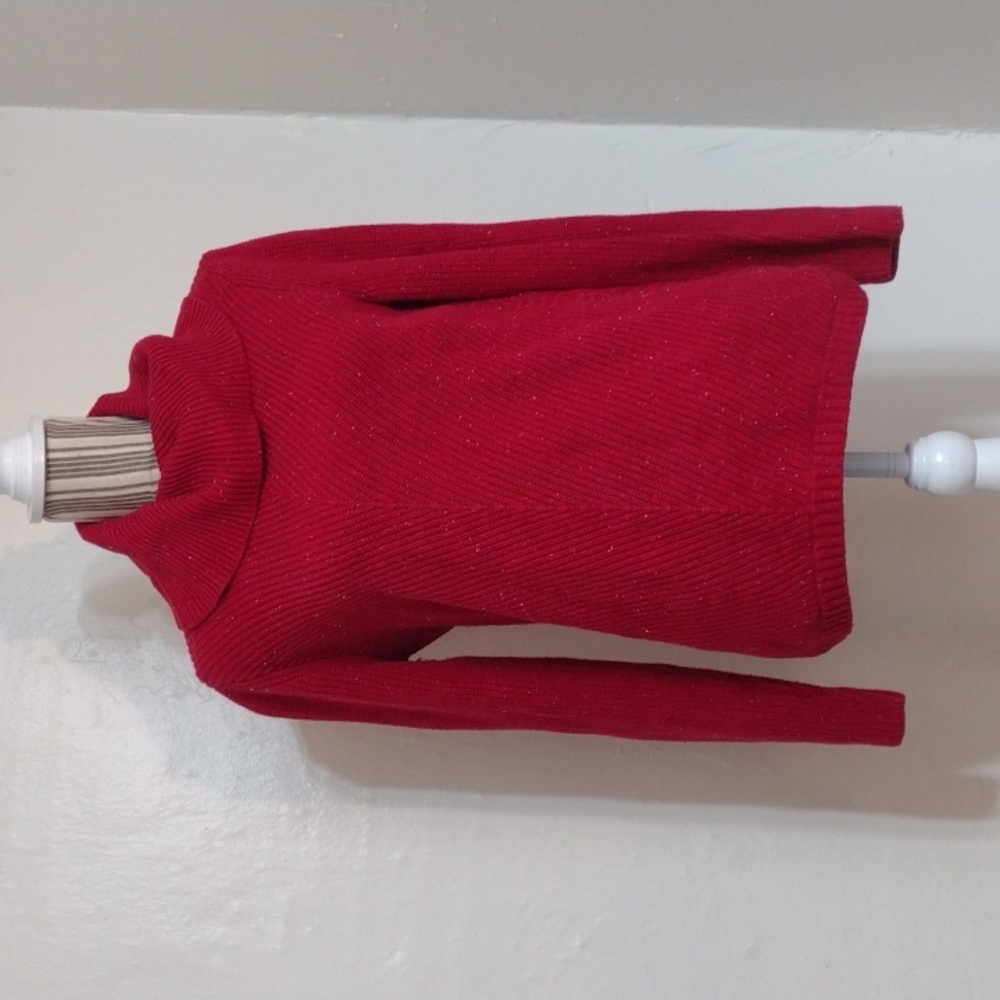 Talbots Red Cowl Neck Tweed Shaker Stitch Sweater Siz… - Gem